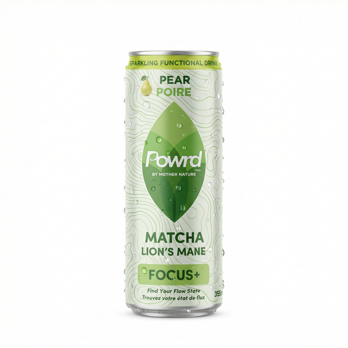 POWRD FOCUS+ Pear | Matcha & Lion’s Mane Sparkling Drink | Powrd Beverages